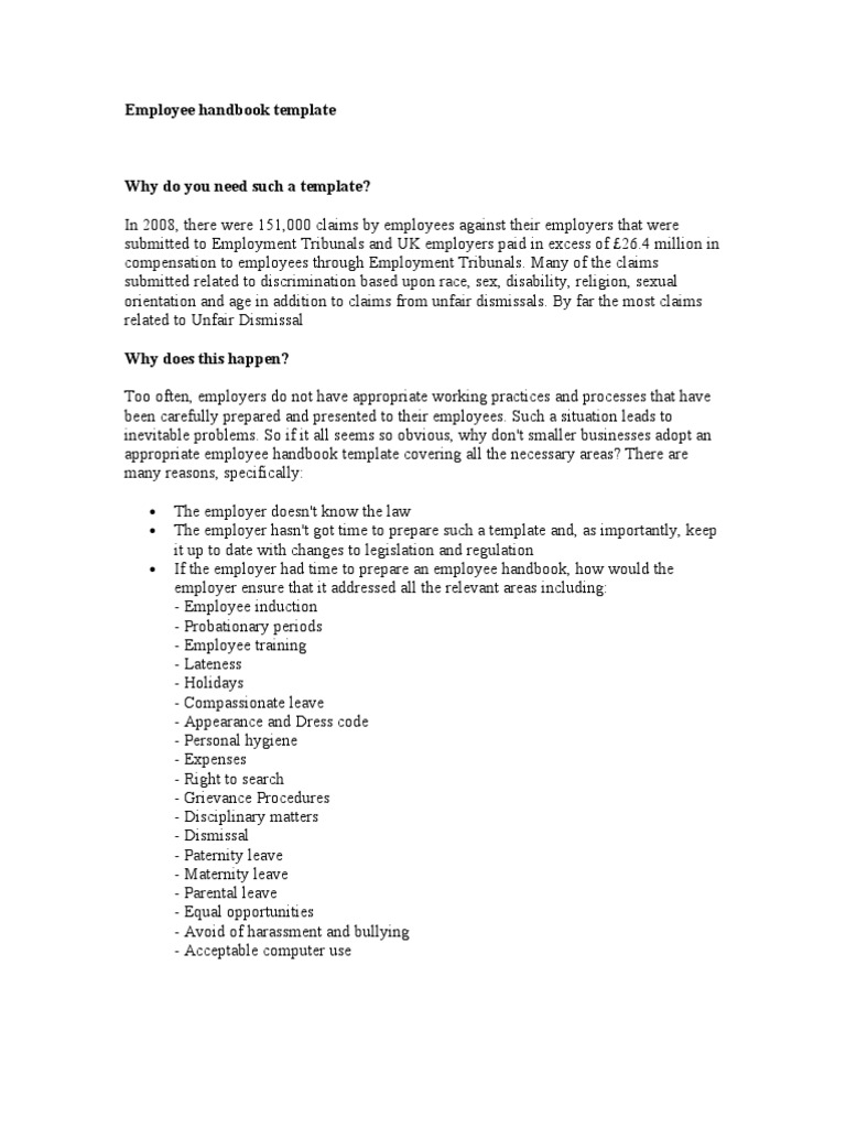 Customizable Employee Handbook Template | PDF | Parental Leave | Employment