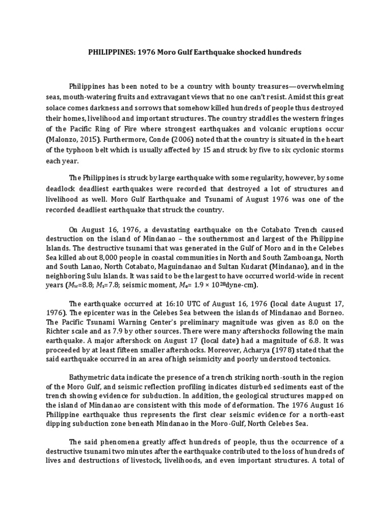 1976 Moro Gulf Earthquake Shocked Hundreds | Earthquakes | Mindanao