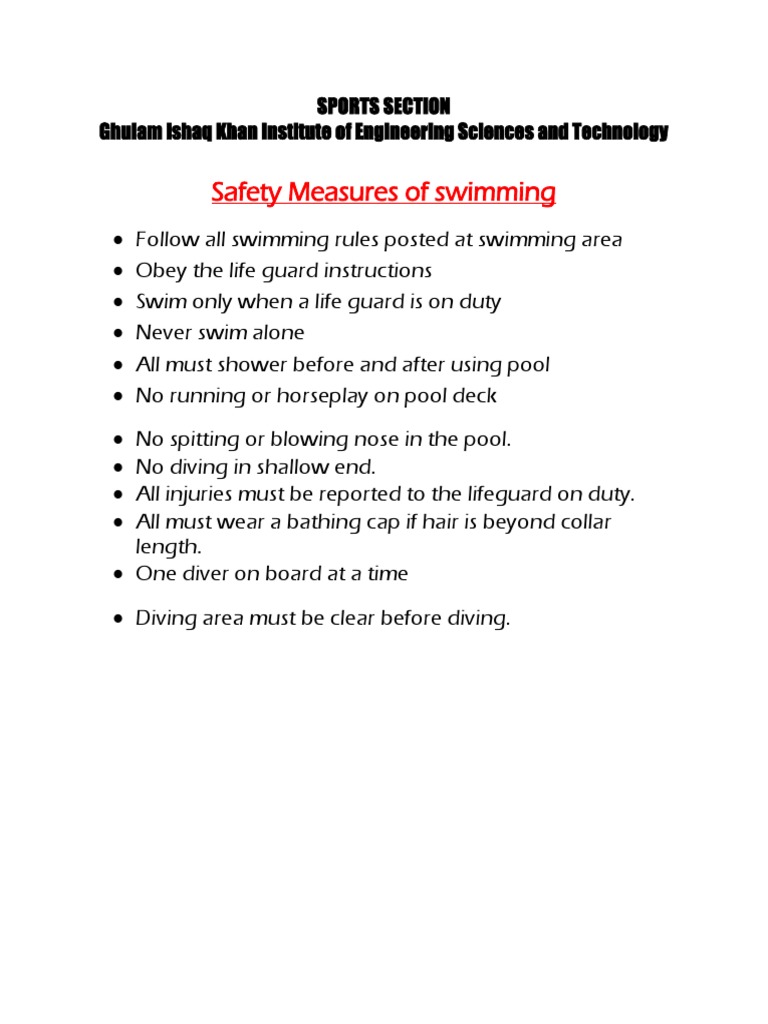 Safety First: A Guide to Safe Swimming Practices and Pool Rules at GIK ...