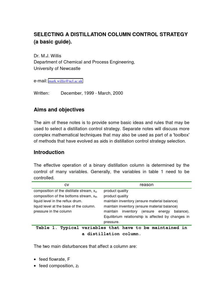 Distillation Column Control Strategies | PDF | Distillation | Control ...