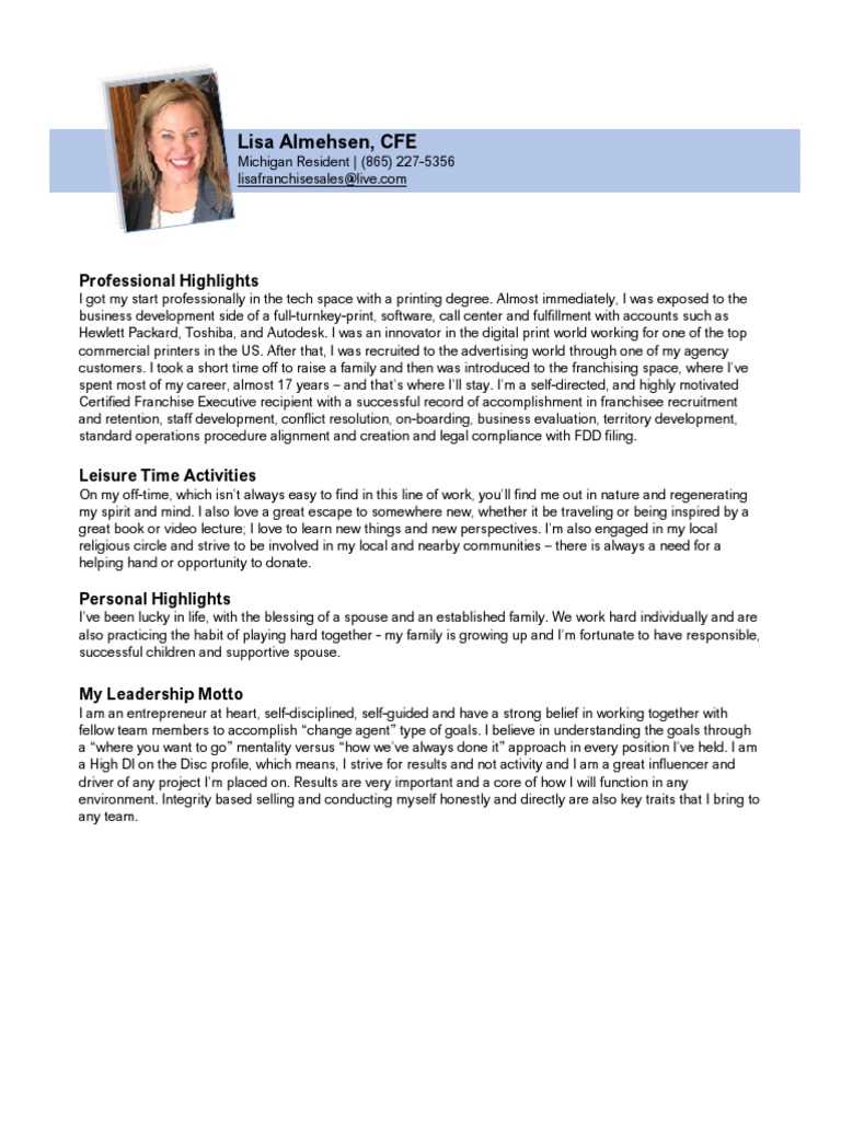 Lisa Almehsen Resume 2018 FD | PDF | Franchising | Sales