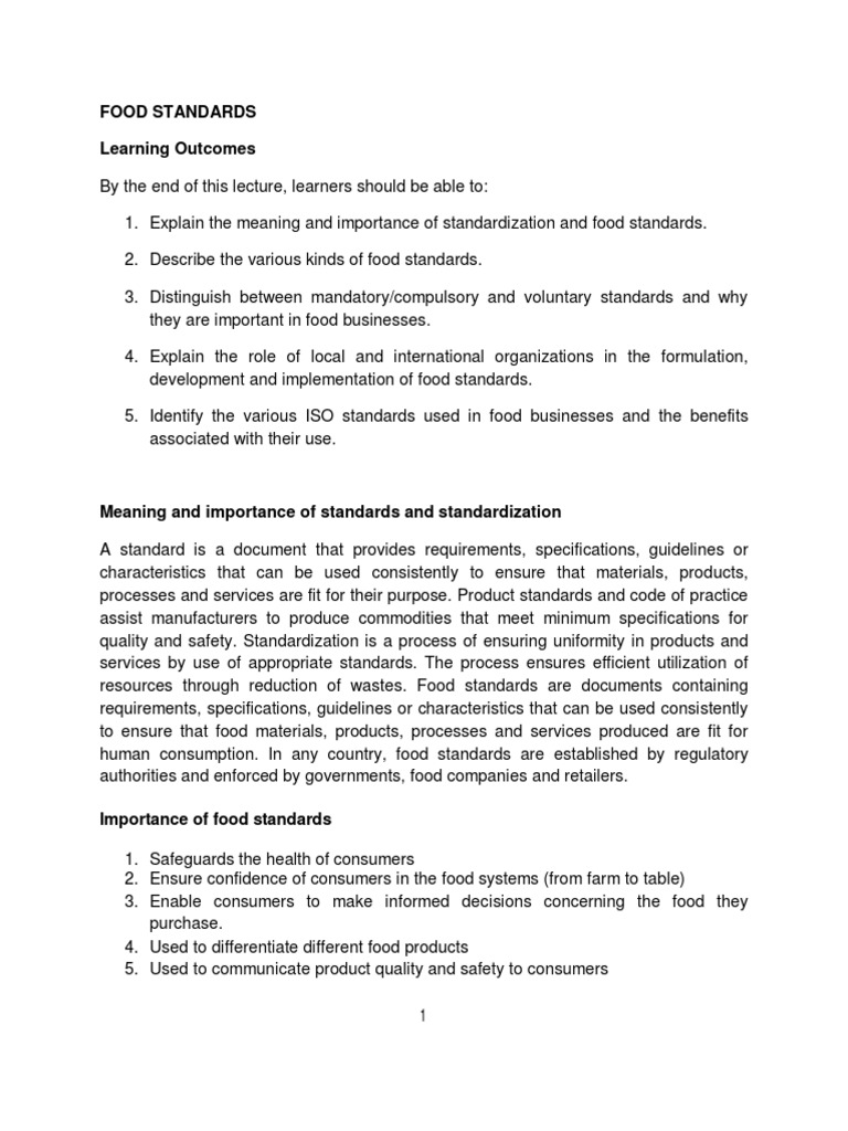 Food Standards | PDF | Iso 9000 | Standardization