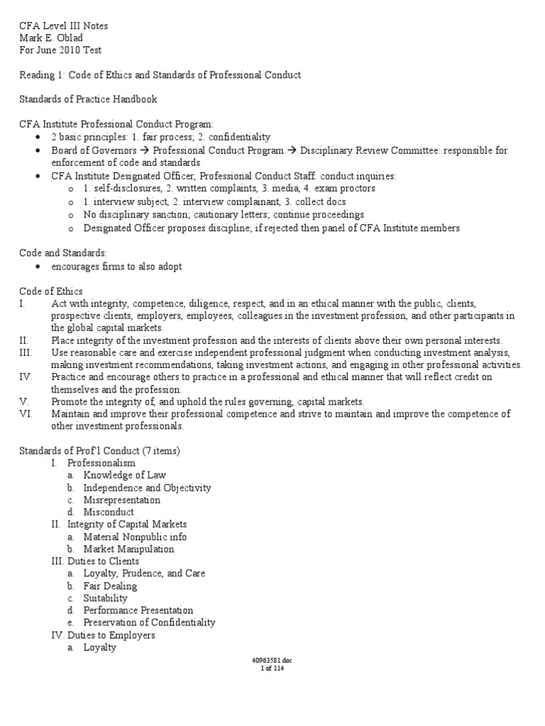 CFA Level III Outline-Notes (2010) | PDF | Trust Law | Progressive Tax
