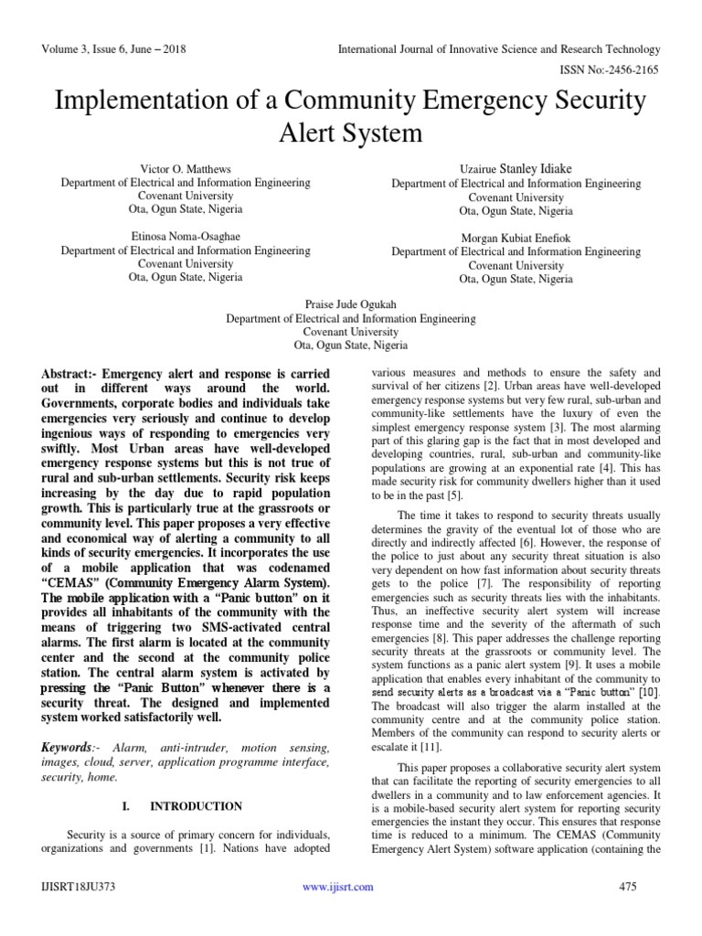 Implementation of A Community Emergency Security Alert System | PDF ...