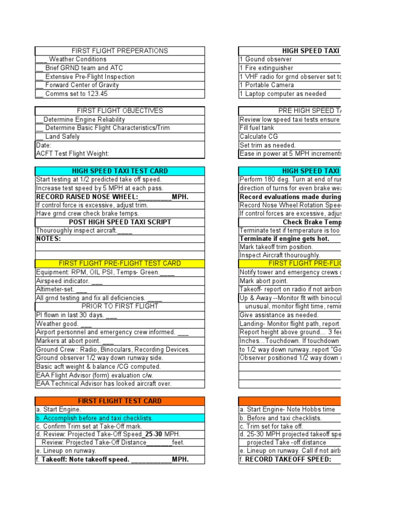 First Flight Test Checklist | PDF | Takeoff | Flight