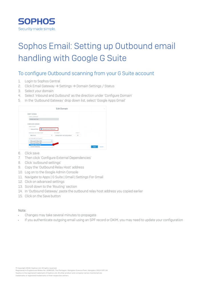 Sophos Email: Setting Up Outbound Email Handling With Google G Suite | PDF