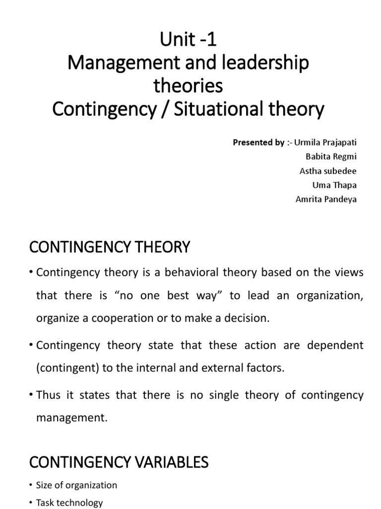 Contingency Theory Of Leadership