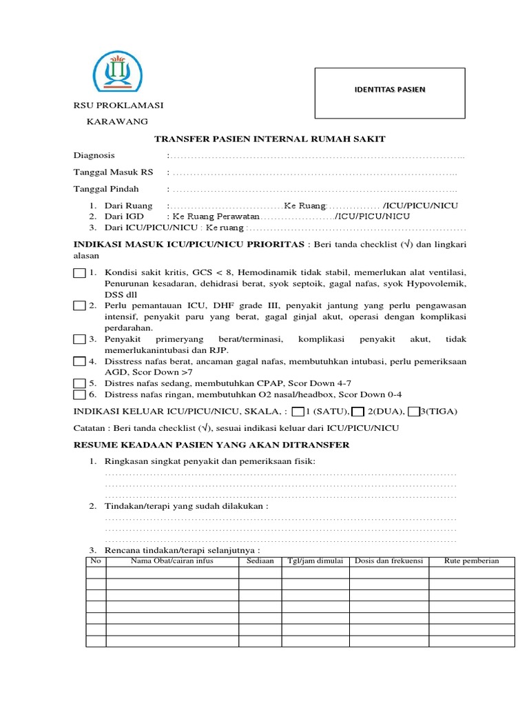 Transfer Pasien Internal Rumah Sakit - Docx RTL | PDF