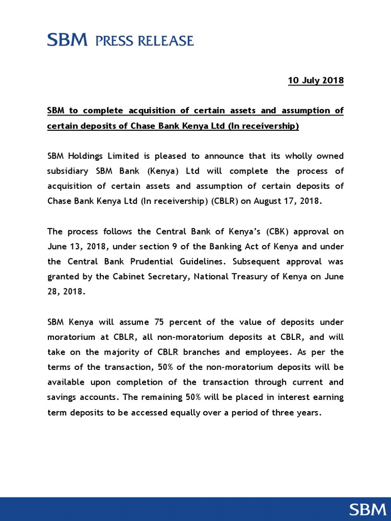 Communiqué de Presse de La SBM | PDF | Kenya | Chase Bank