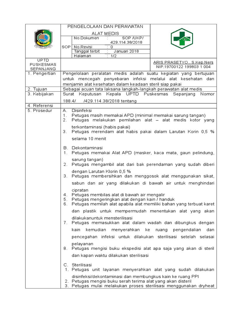Sop Pengelolaan Dan Perawatan Alat Medis | PDF
