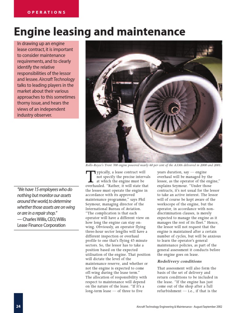 Engine Leasing and Maintenance: Operations | PDF | Lease | Airlines