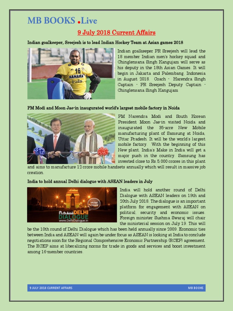 July 2018 Current Affairs Highlights | PDF | Association Of Southeast ...