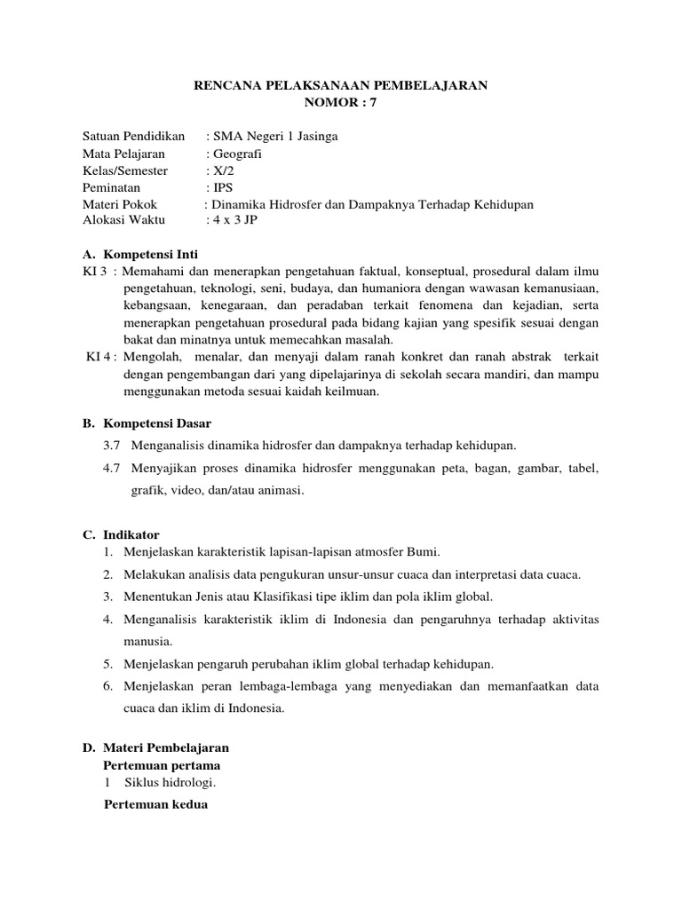 RPP Dinamika Hidrosfer (Terbaru Edit) | PDF | Sains & Matematika
