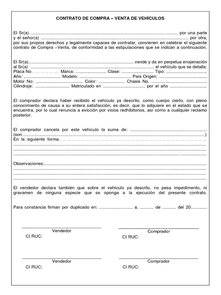 Contrato De Compraventa Vehiculos Pdf Pdf Vehículos Ventas