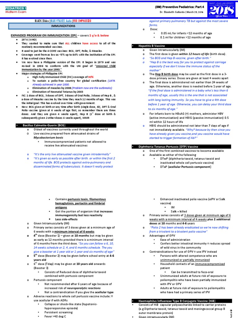Pediatric Immunization Guidelines Overview | PDF | Vaccines | Immunology