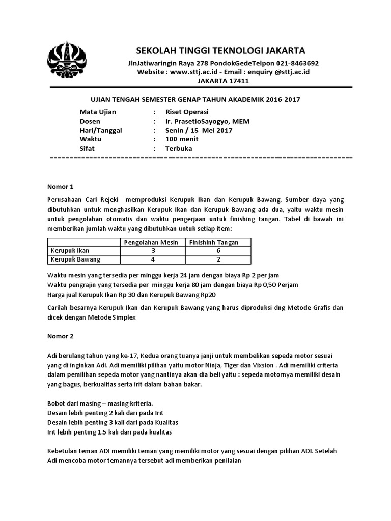 UTS Dan UAS Riset Operasi | PDF