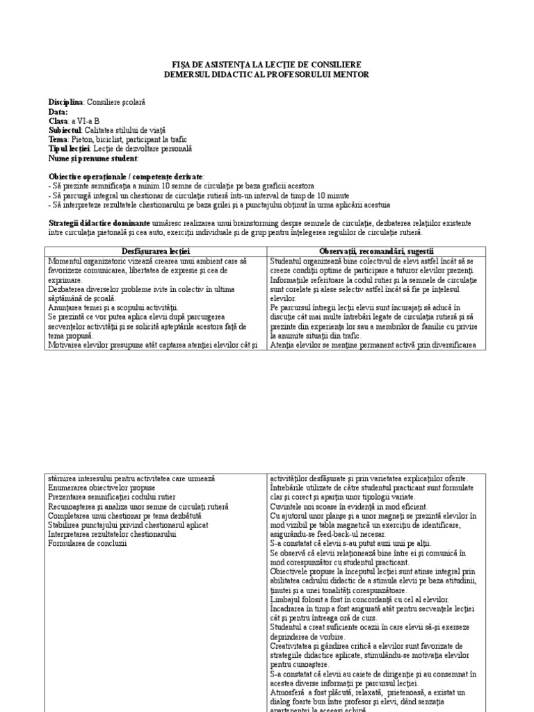 Fisa de Asistenta Consiliere Mentor Completata | PDF