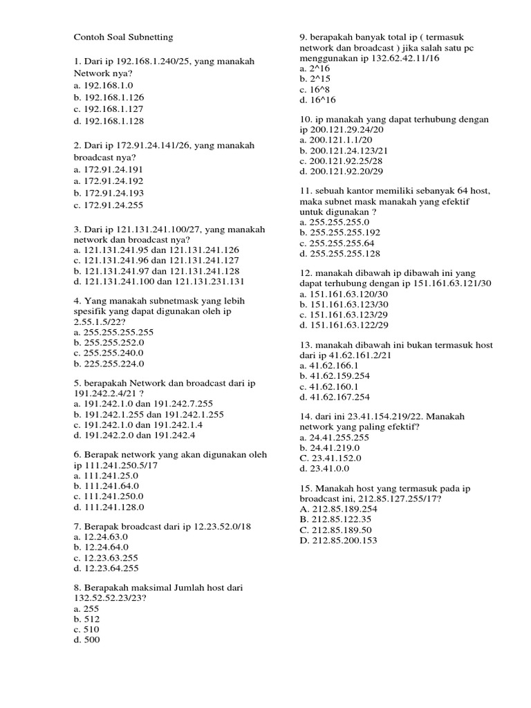 Contoh Soal dan Jawaban Subnetting | PDF | Komputer