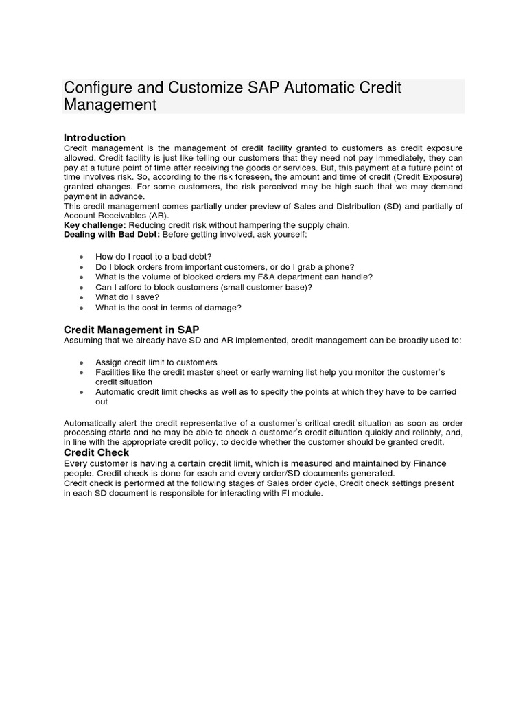 Credit Management SAP | PDF | Credit | Finance & Money Management