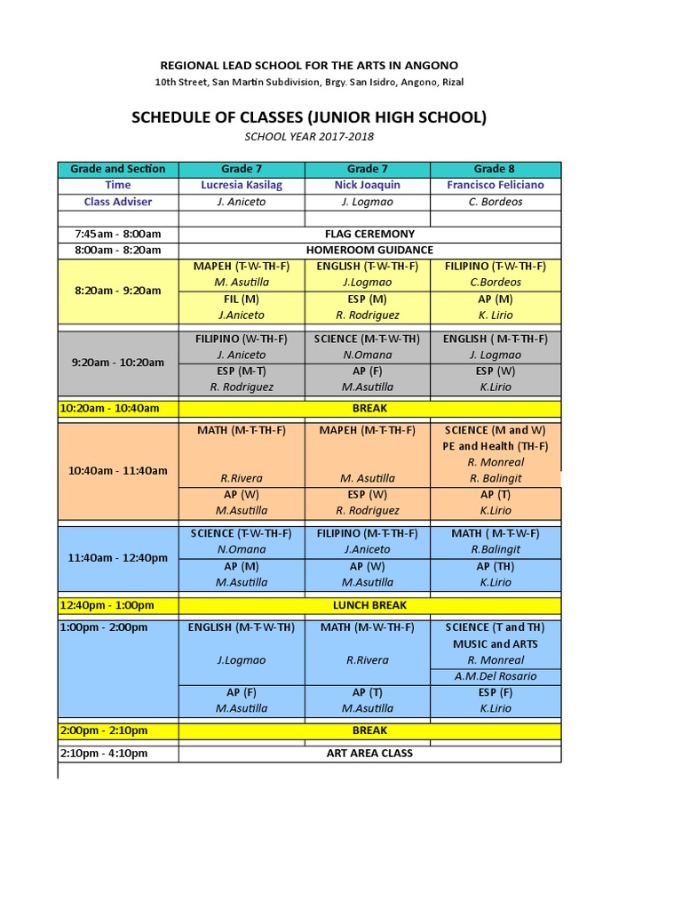 SHS Schedule S.Y. 2018 2019 | PDF | Human Resource Management | Learning
