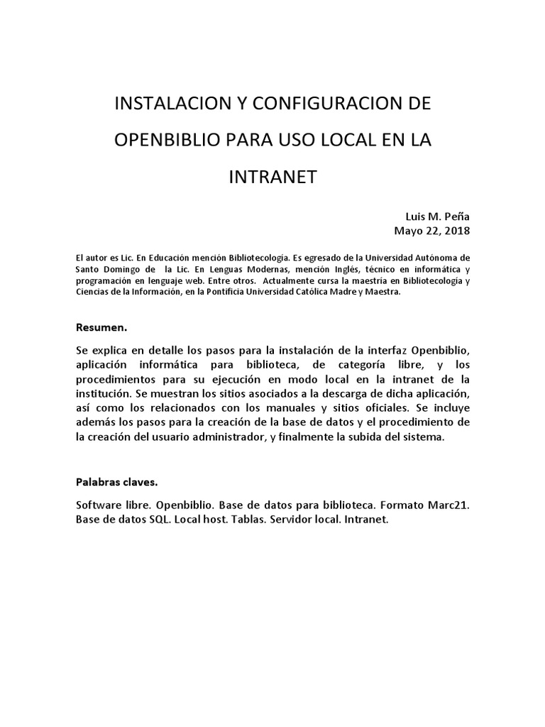 Instalacion y Configuracion de Openbiblio para Uso Local en La Intranet | Descargar gratis PDF ...