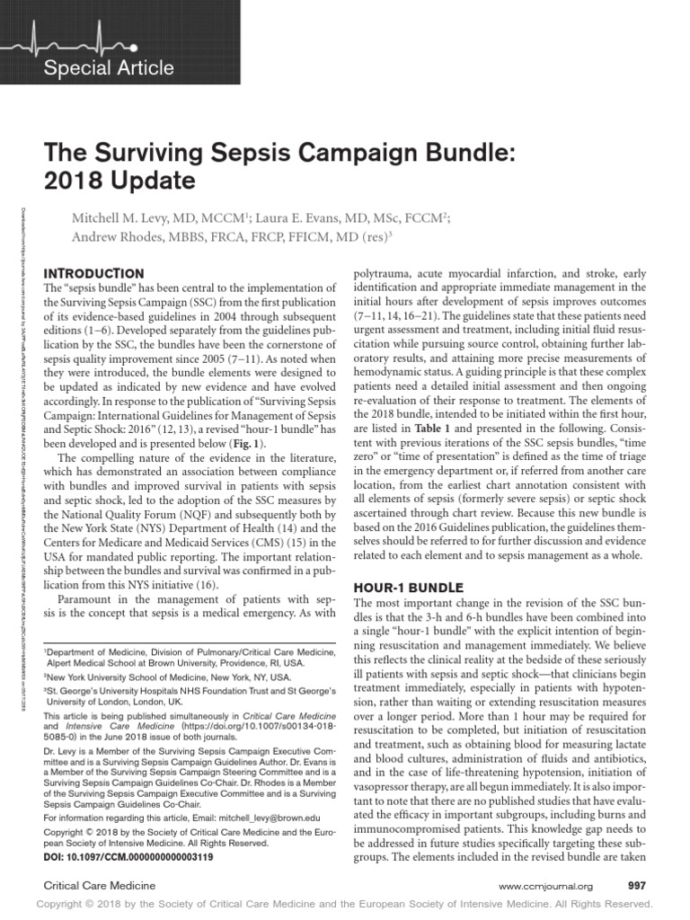 Surviving Sepsis Campaign Hour 1 Bundle 2018 | PDF | Sepsis | Shock ...