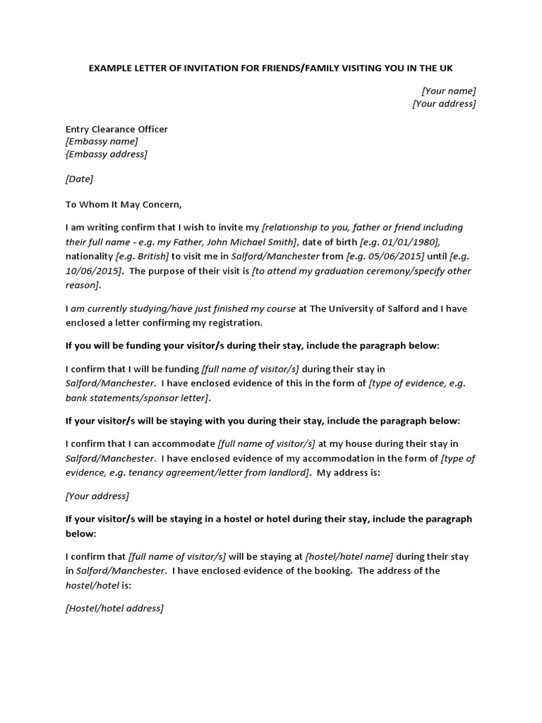 Standard Visitor Visa Invitation Letter Template | PDF