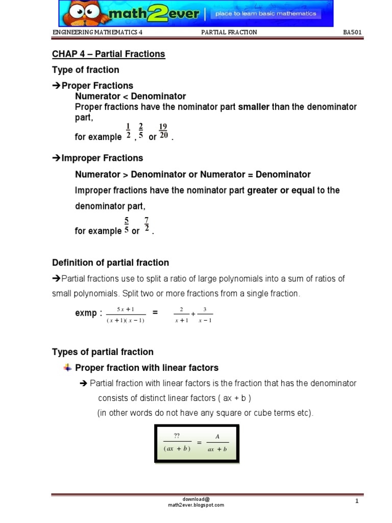 BA 501 Chapter 4 Partial Fractions | PDF | Fraction (Mathematics) | Numbers