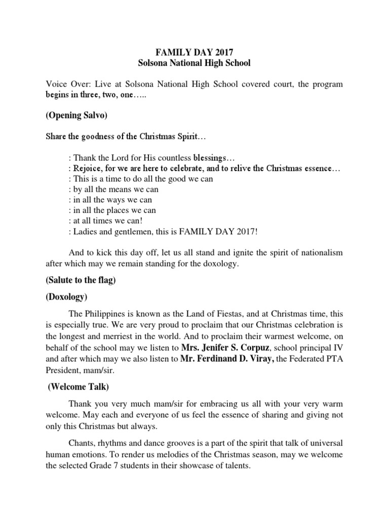 Family Reunion Sample Script