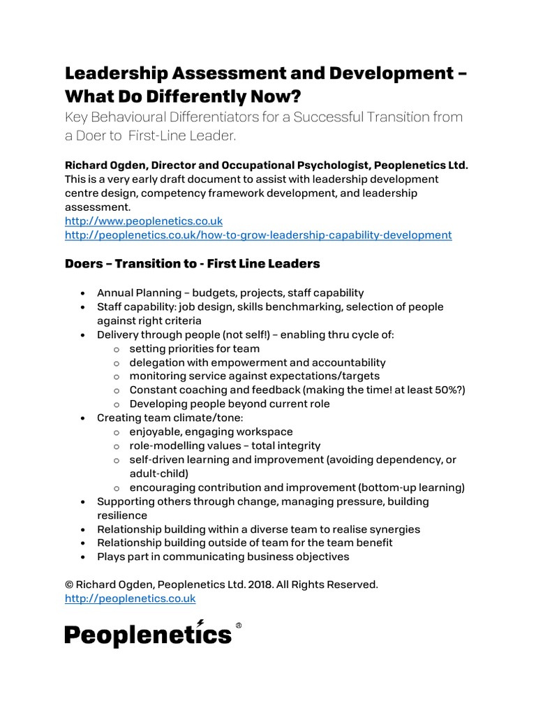 Leadership Assessment and Development Competences and Behaviours | PDF