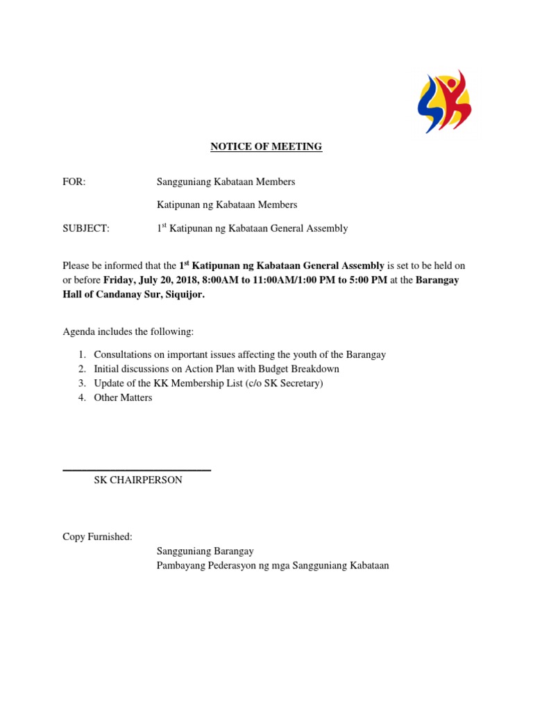 Notice of Meeting KK