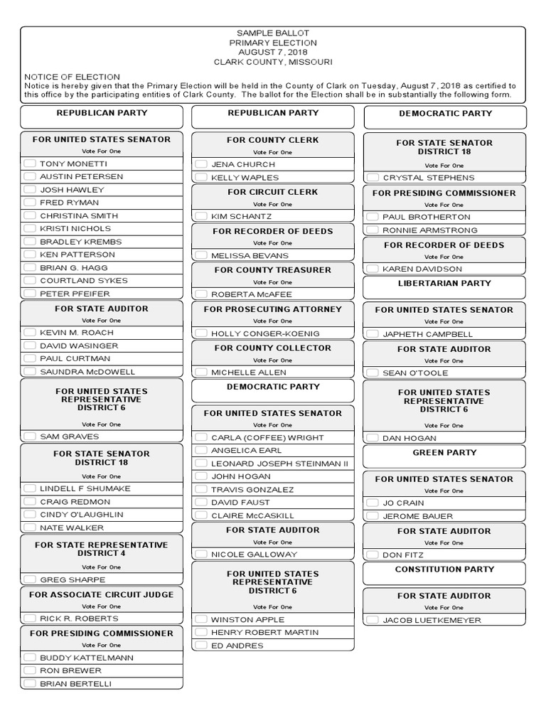 Clark County Sample Ballot 2018 Primary | Employment | Government
