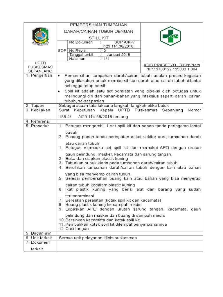 Sop Penggunaan Spill Kit | PDF