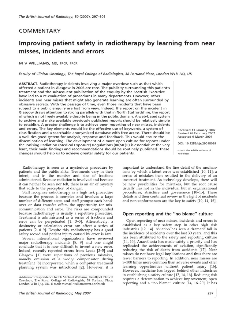 Improving Patient Safety in Radiotherapy by Learning From Near Misses ...