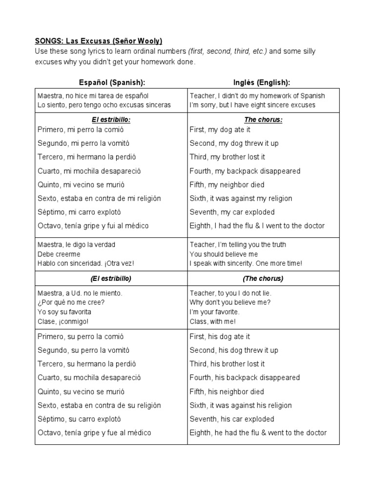 Las Excusas Song Lyrics | PDF | Ficción general