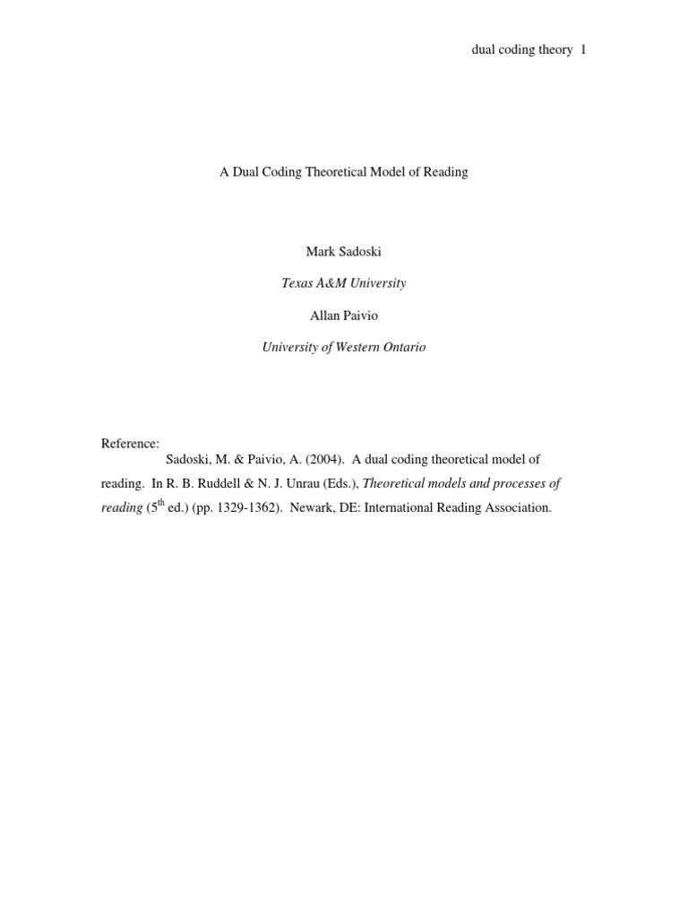 Dual Coding Theory and Reading Comprehension | PDF | Perception ...