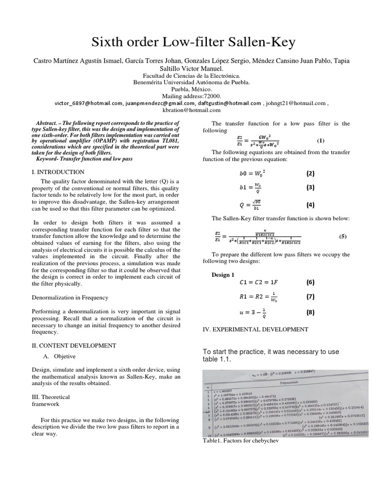 Sixth Order Low-Filter Sallen-Key | PDF | Electronic Filter | Filter ...