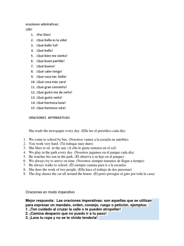 Oraciones Admirativas Oraciones Affirmativas Oraciones en Modo ...