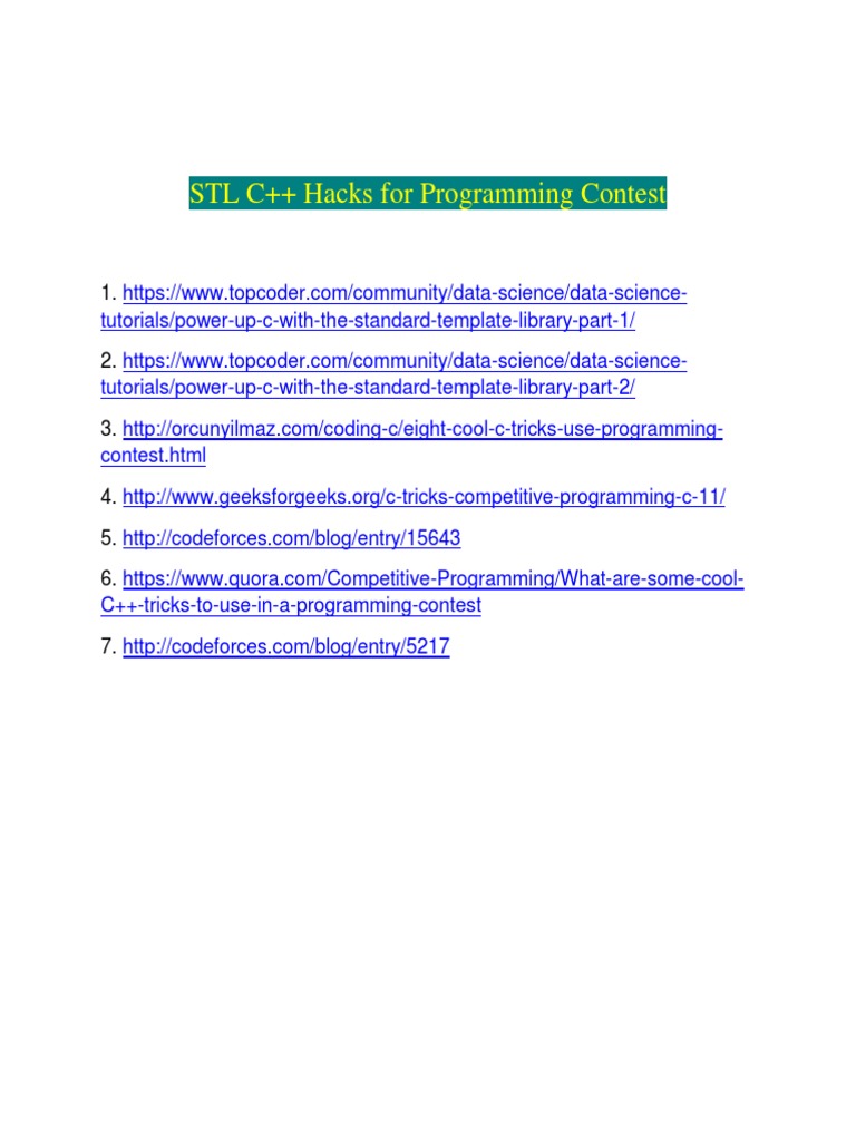 C++ STL Hacks For Competitve Programming | PDF