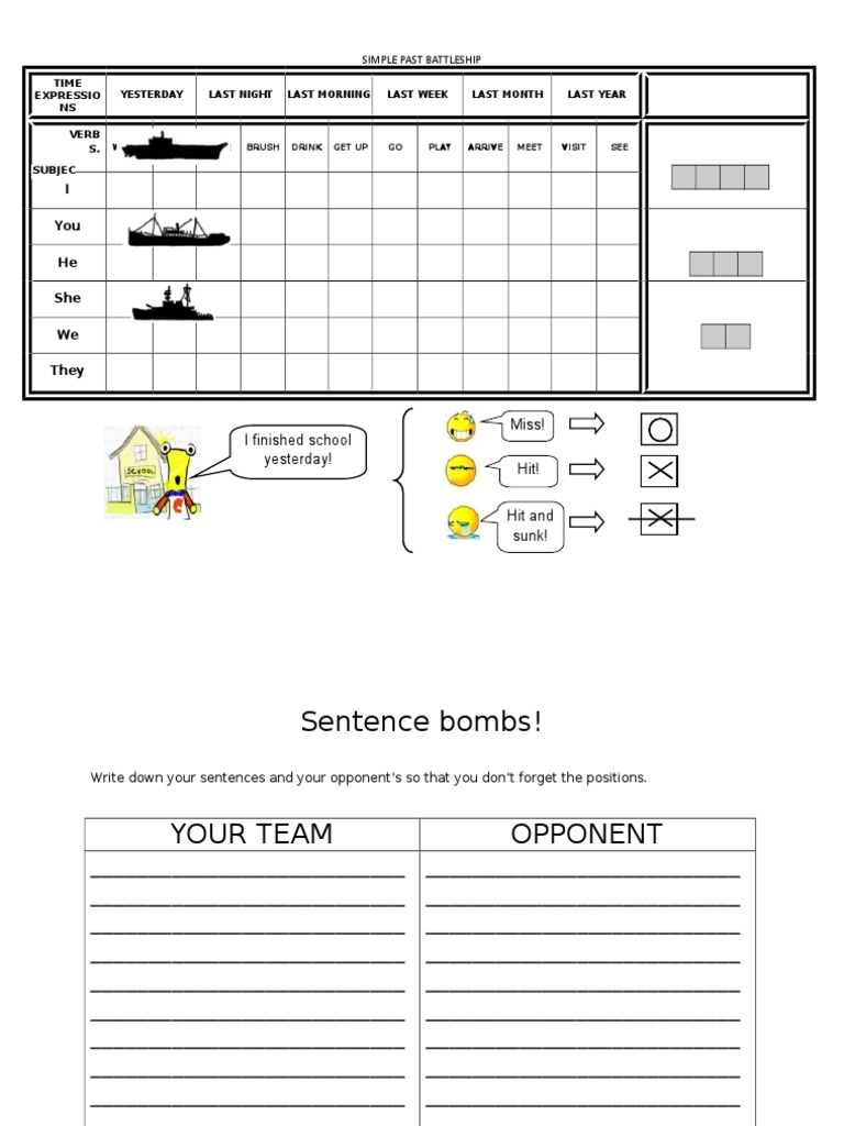 Simple Past Tense Battleship Game | PDF