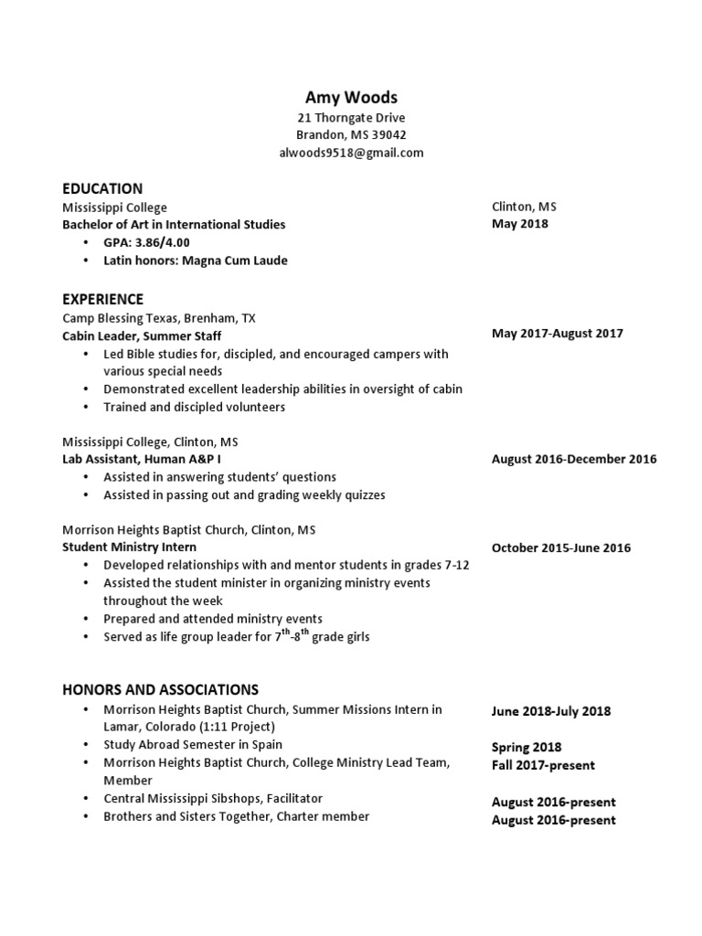 Amy Woods - Resume July 2018 | PDF | Academia