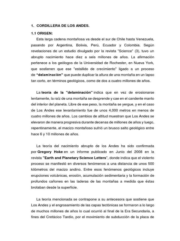Cordillera de Los Andes Monografia | PDF | Andes | Divisiones Fisiográficas