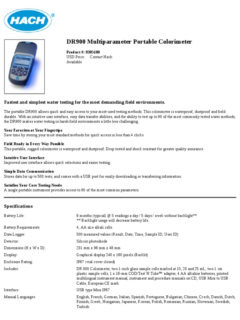 DR900 Multiparameter Portable Colorimeter: Fastest and Simplest Water ...