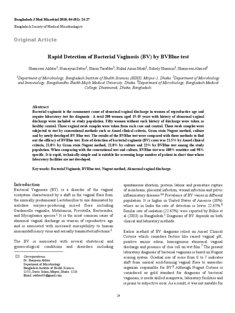 BV Blue Test | PDF | Clinical Pathology | Clinical Medicine