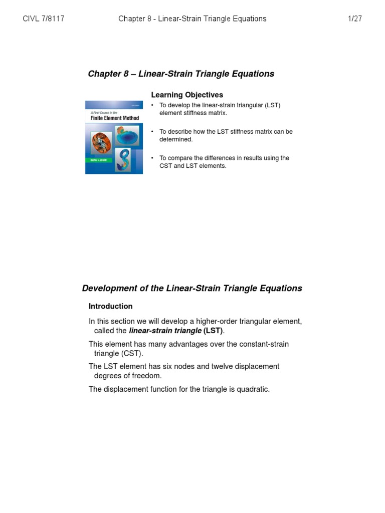 Chapter 8 - Linear-Strain Triangle Equations: Learning Objectives | Download Free PDF | Finite ...
