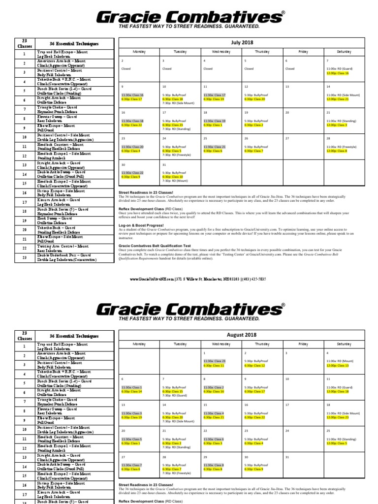 GC Calendar-July+Aug | PDF | Brazilian Jiu Jitsu | Combat