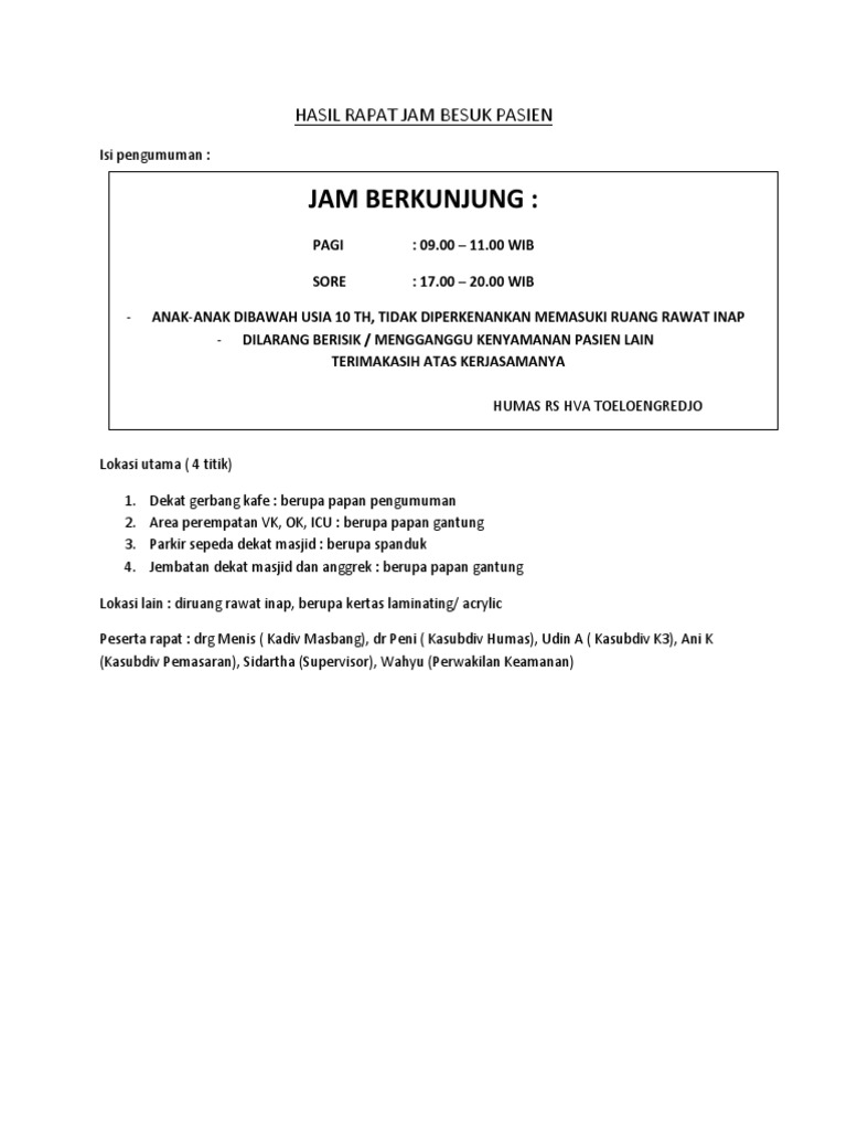 Jam Kunjungan Pasien RS HVA Berubah | PDF