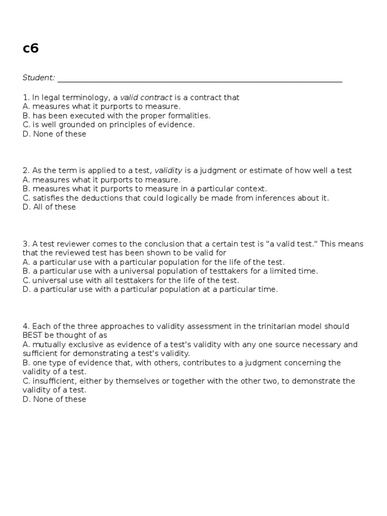 Testing and Assessment: Ch. 6 Test Bank | PDF | Validity (Statistics ...