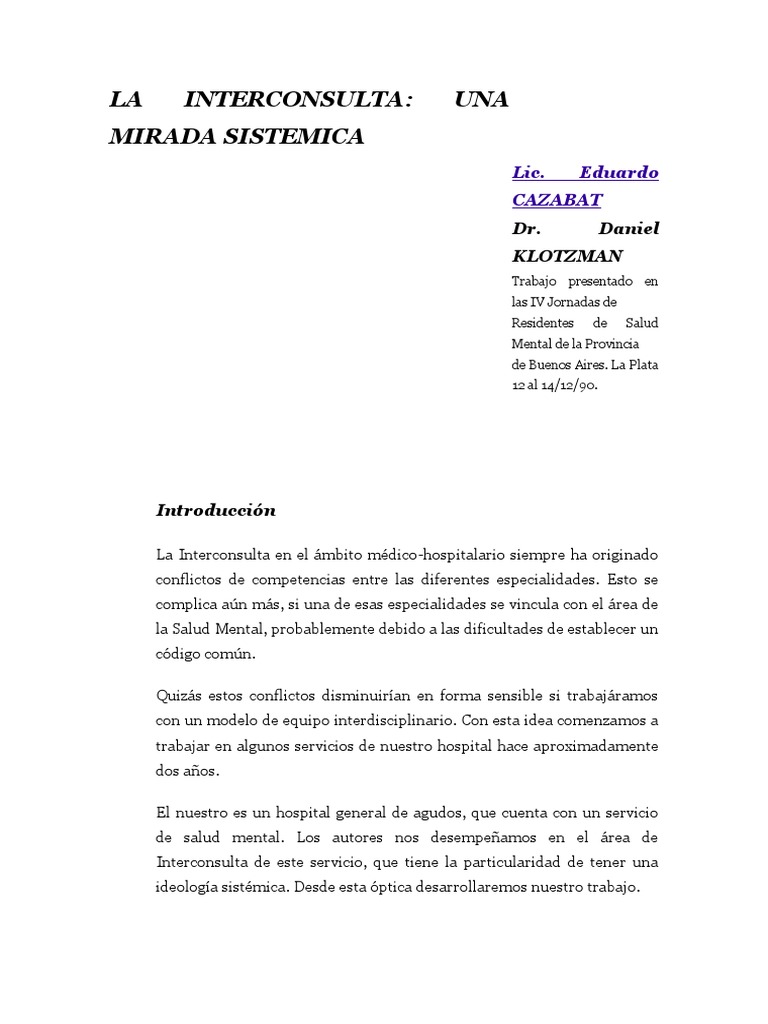 La Interconsulta | Psicoterapia | Hospital