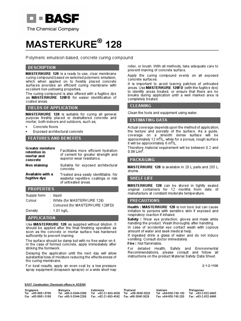 Masterkure 128 Asean | PDF | Concrete | Water